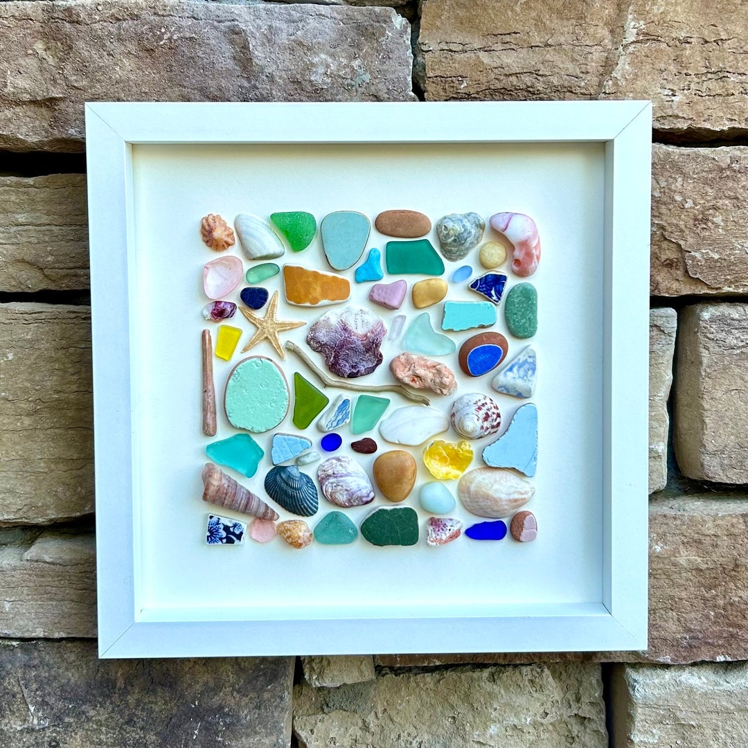 Colorful Beach Art Made of Sea Glass, Shells, Sea Pottery and Pebbles ...