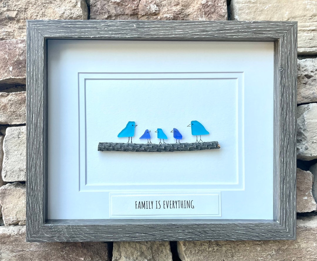 Family is Everything Framed Sea Glass Art Showing Family of 5 ...