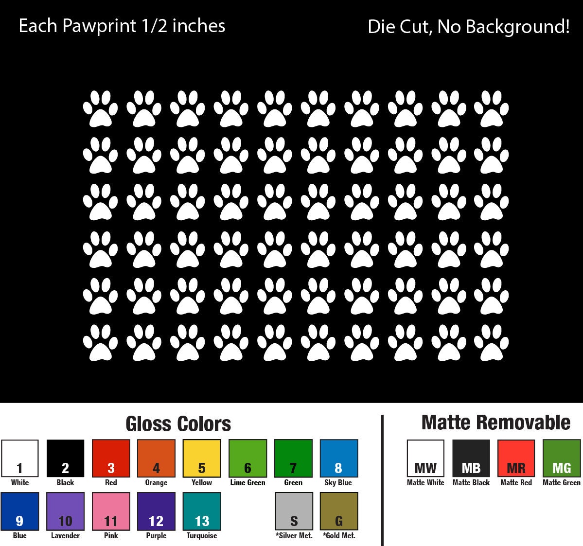 Paw Print Set of 60 Bundle Die Cut Half Inch One Color Decal Window ...