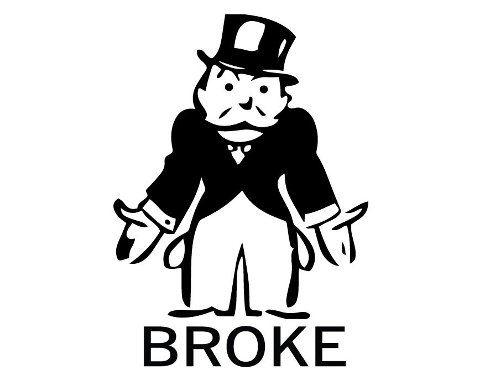 Monopoly Guy BROKE Die Cut One Color Decal Window Bumper | Etsy