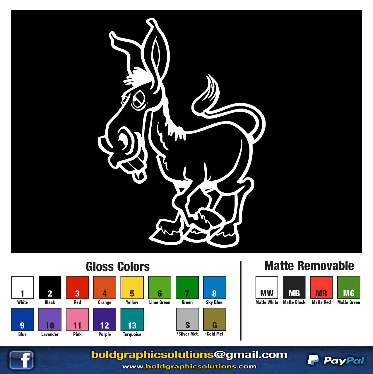 Donkey Cartoon Die Cut One Color Decal Window Bumper Sticker Car Decor ...