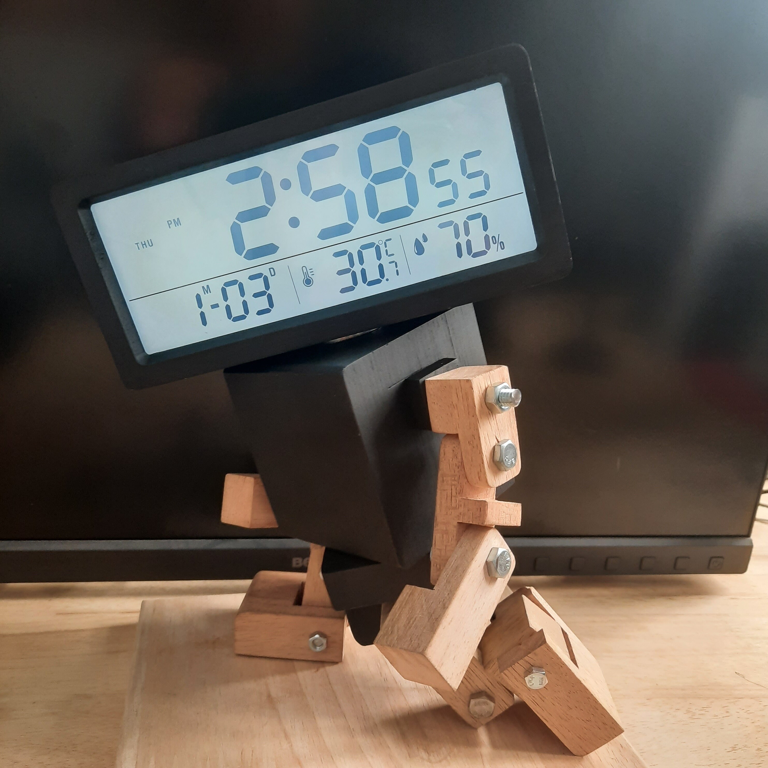 Digital Clock Wooden Robot : BLACK (height 28cm.) - Etsy UK