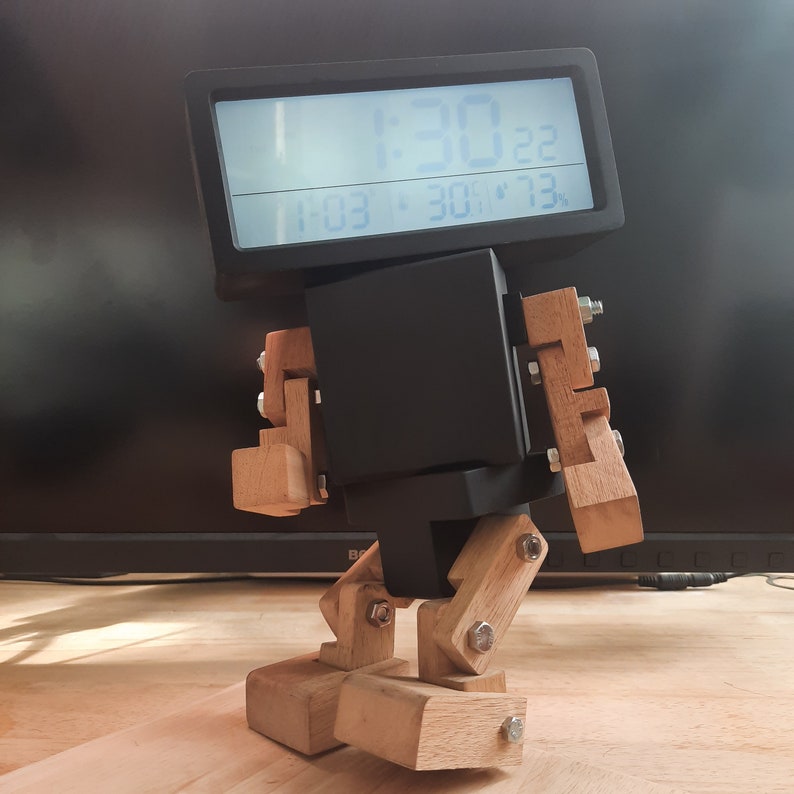 Digital Clock Wooden Robot : BLACK (height 28cm.) - Etsy
