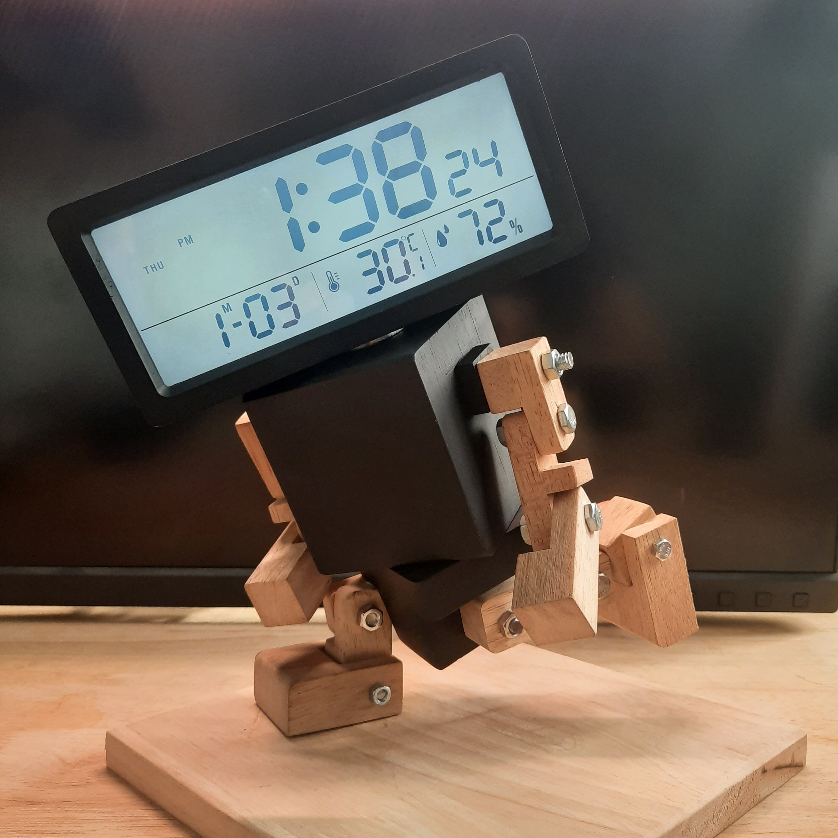 Digital Clock Wooden Robot : BLACK (height 28cm.) - Etsy UK