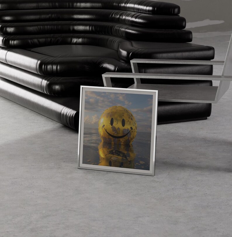 Smiley Face Wall Art Print Yellow Decor, Maximalist Art, Abstract ...