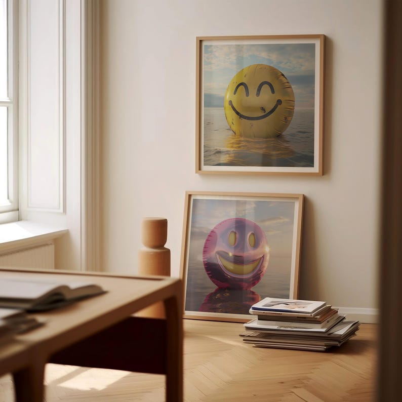 Smiley Face Wall Art Print Pink Decor, Colourful Print, Maximalist Art ...