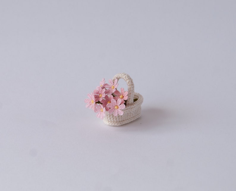 Miniature Pink Daisies Flowers Bouquet Miniature Basket Tiny Crochet ...