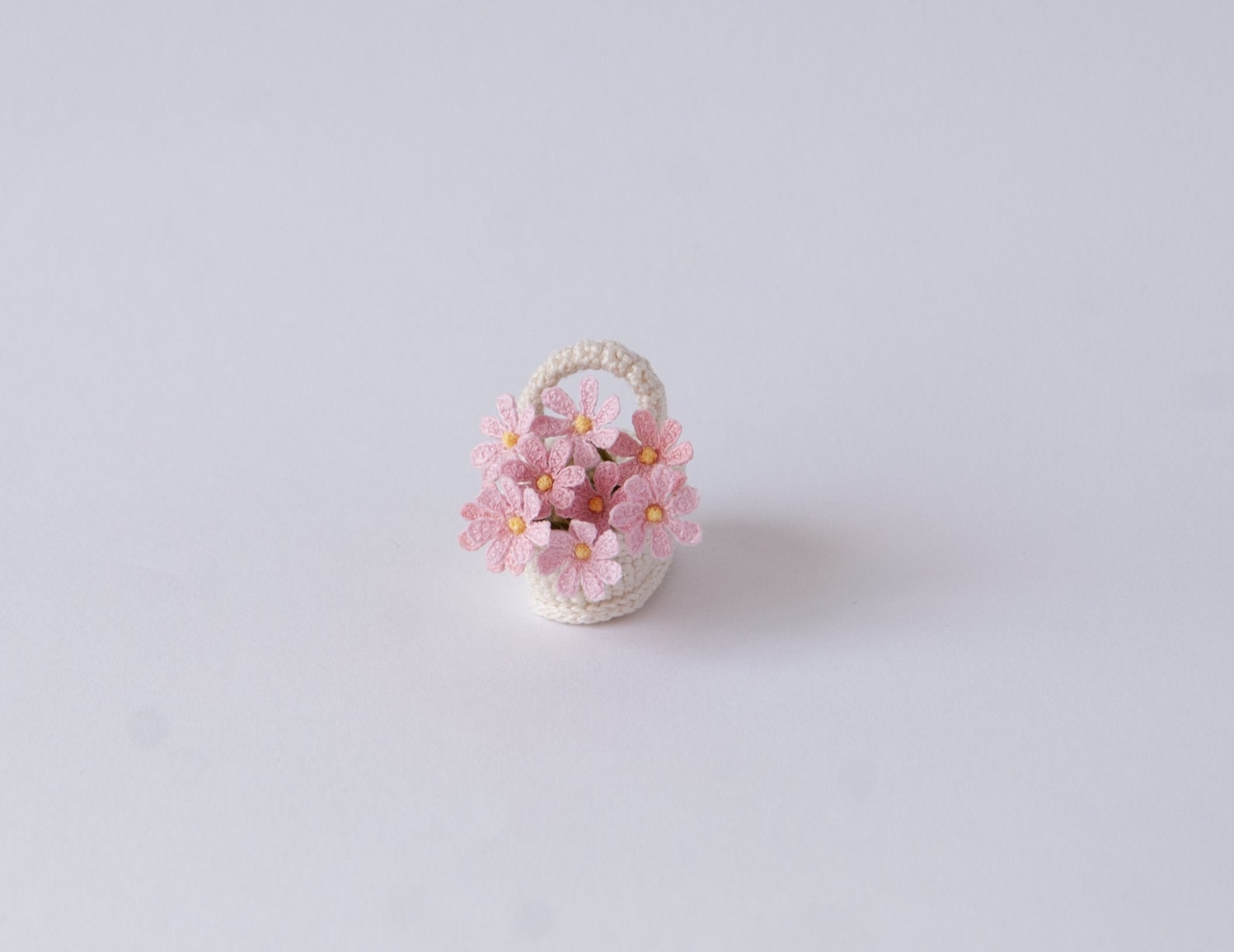 Miniature Pink Daisies Flowers Bouquet Miniature Basket Tiny Crochet ...