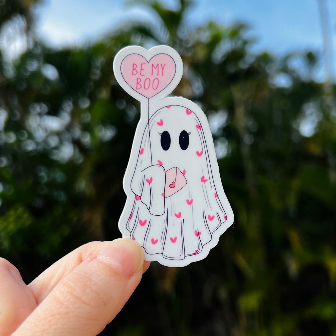 Cute Valentine Ghost Be My Boo 3” Laminated Water Resistant Sticker ...