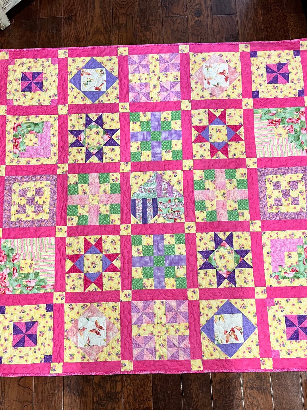 Pink and Purple Quilt Flowers and Butterflies - Etsy