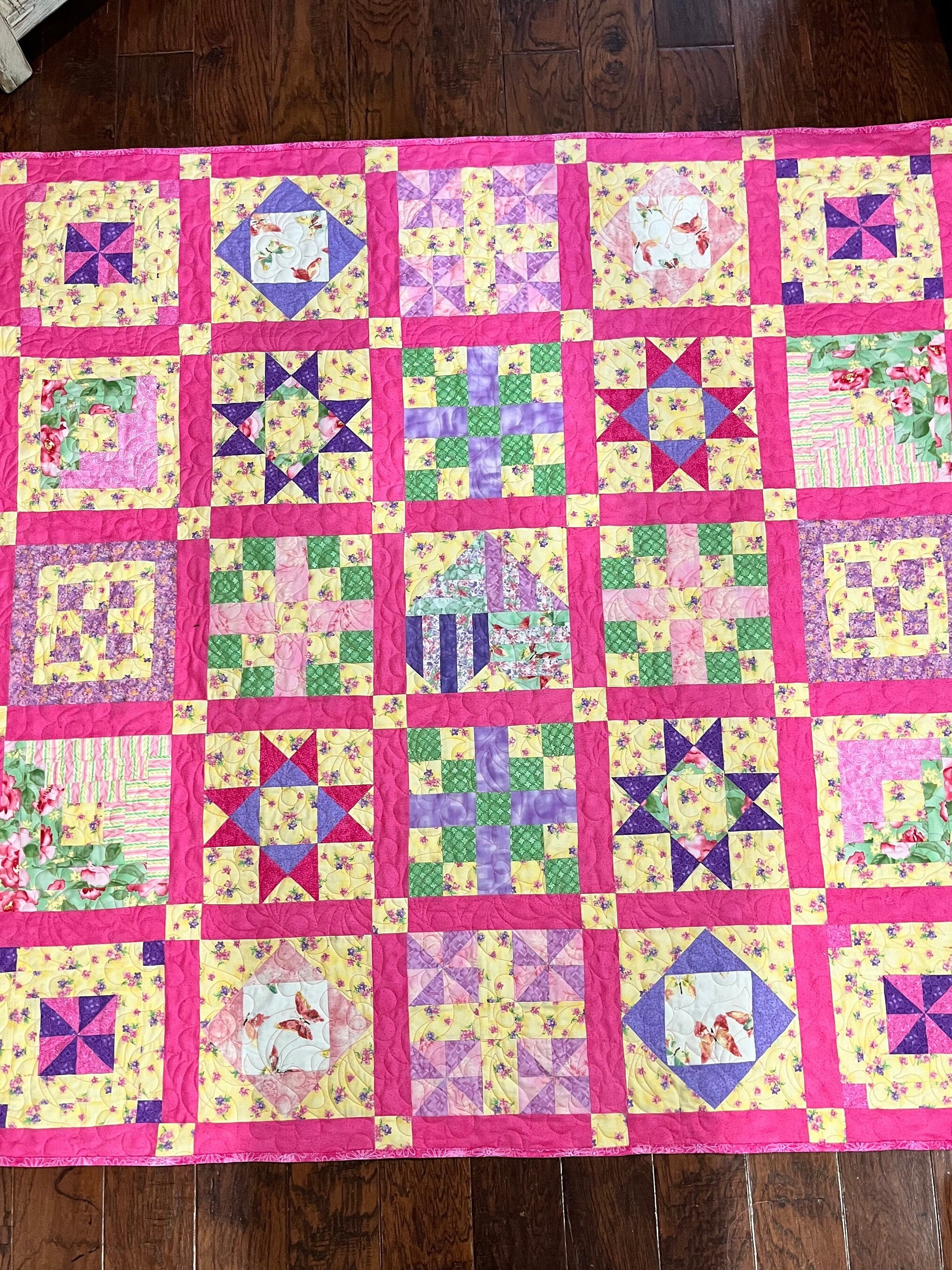 Pink and Purple Quilt Flowers and Butterflies - Etsy