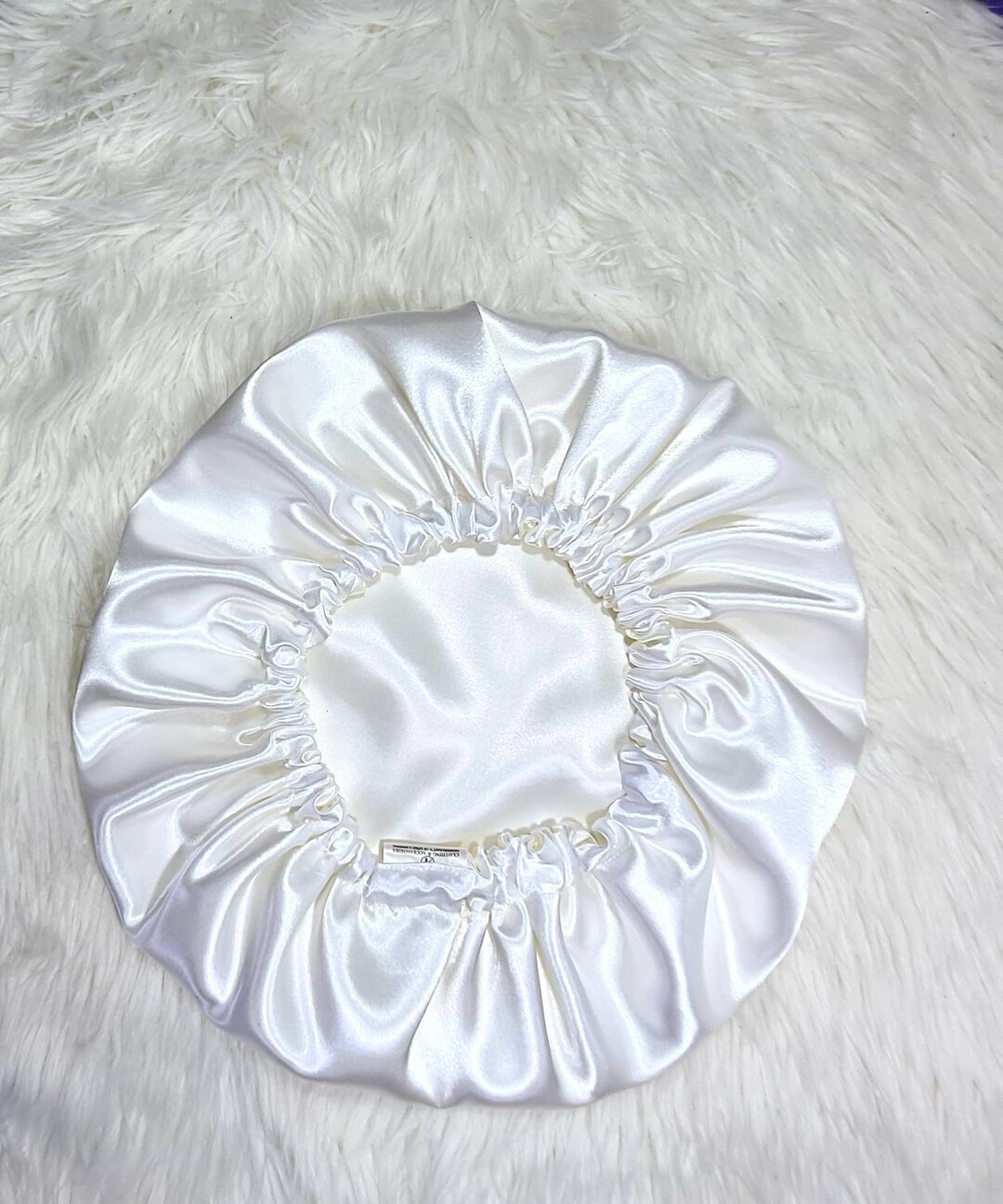 White Reversible Satin Hair Bonnet|satin Elasticated, Sleep Hat Bonnet ...