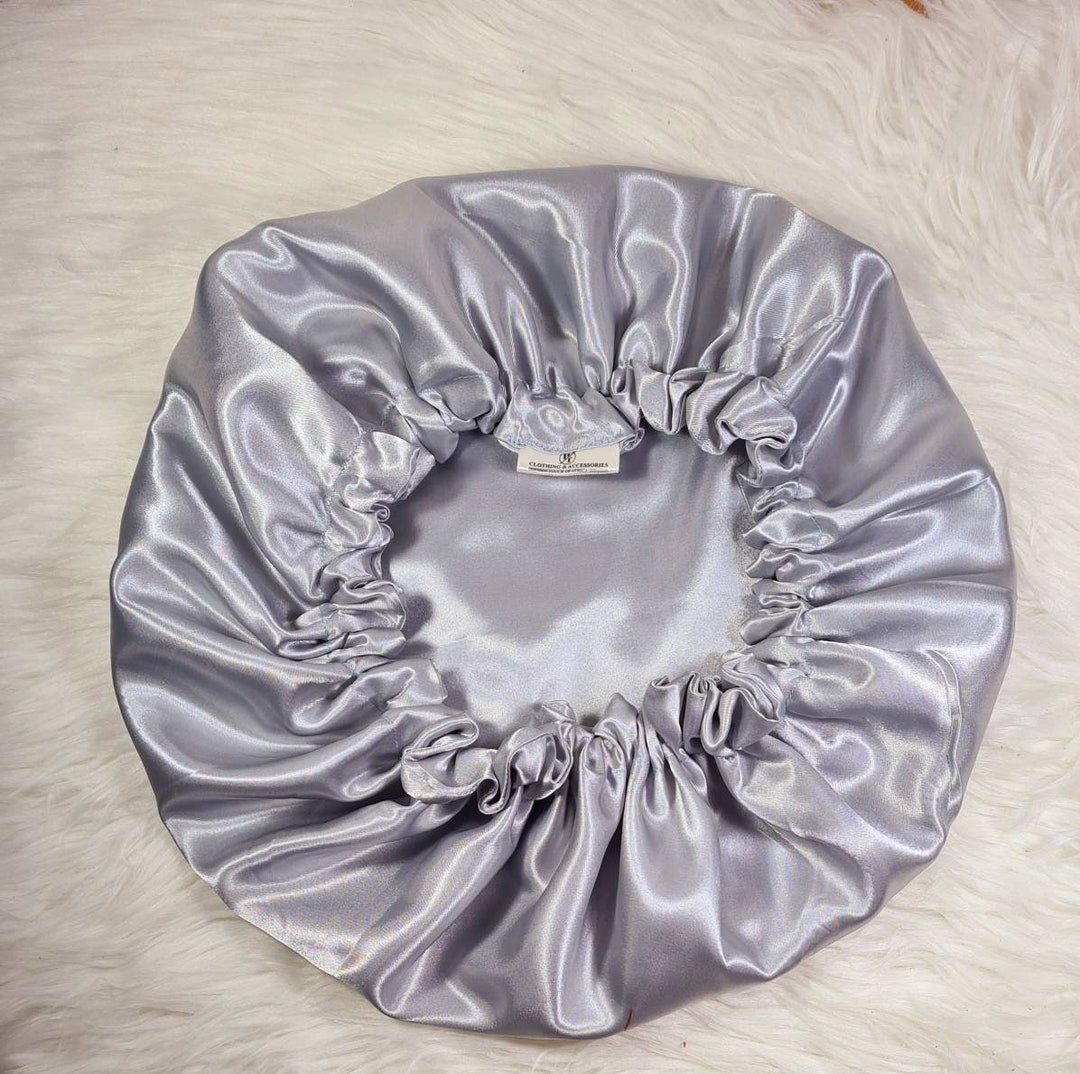 Silver Reversible Satin Hair Bonnet|satin Elasticated, Sleep Hat Bonnet ...