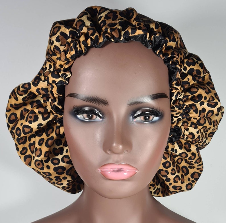 Leopard Print Bonnet, Silky Satin Bonnet, Elasticated, Sleep Hat Bonnet ...