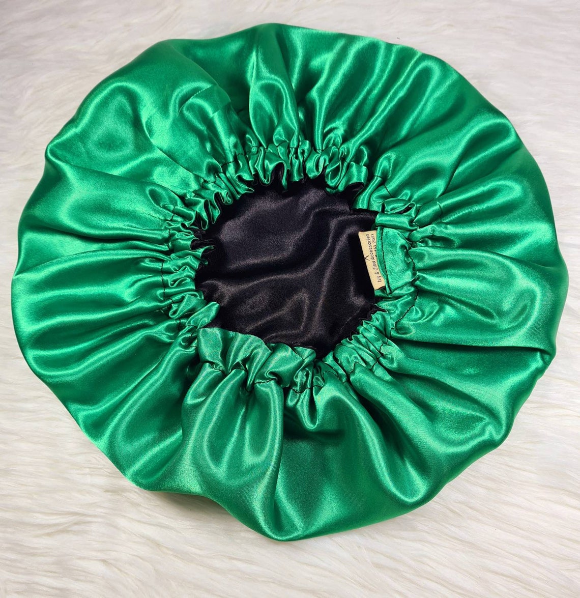 Green Reversible Satin Hair Bonnet Satin Elasticated, Sleep Hat Bonnet ...