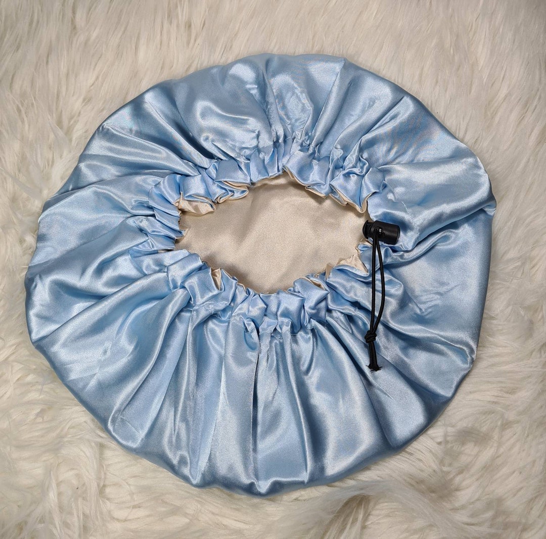 Light Blue Adjustable, Elastic Reversible Satin Hair Bonnet,satin ...