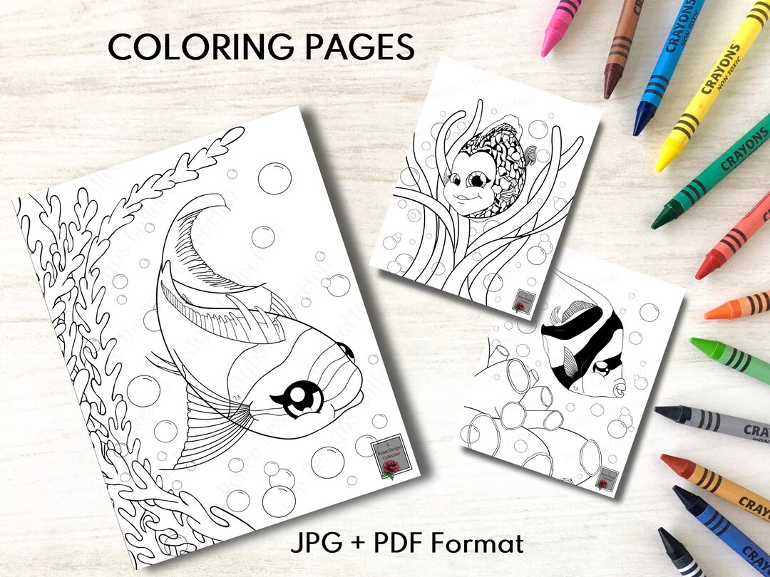 Fish Coloring Pages: Heniochus, Discus, Anthias (PDF Download) - Etsy UK