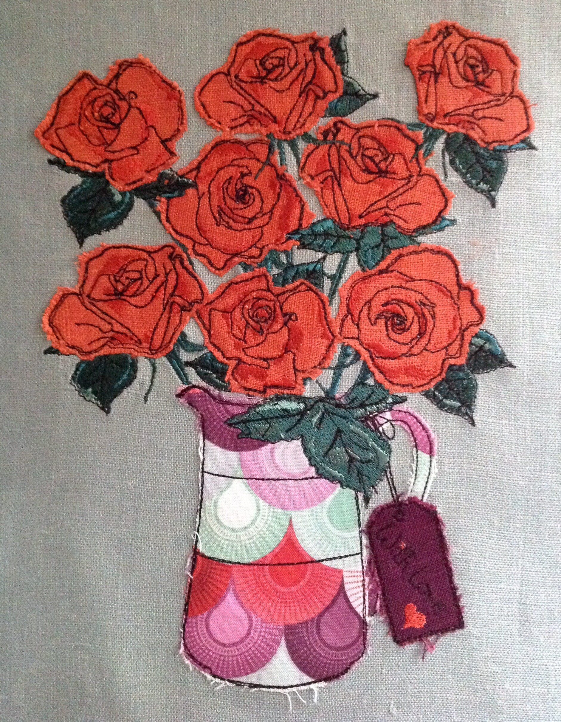 Raw Edge Applique Design 'roses Are Red' - Etsy
