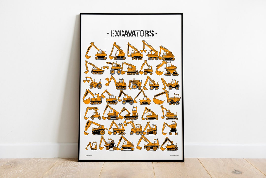 Excavator Print: Construction Vehicle Poster for Boy's Room - Etsy