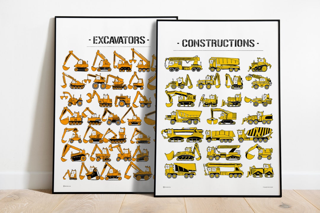 Construction Decor Set, Excavators, Poster Set, Caterpillar, CAT ...