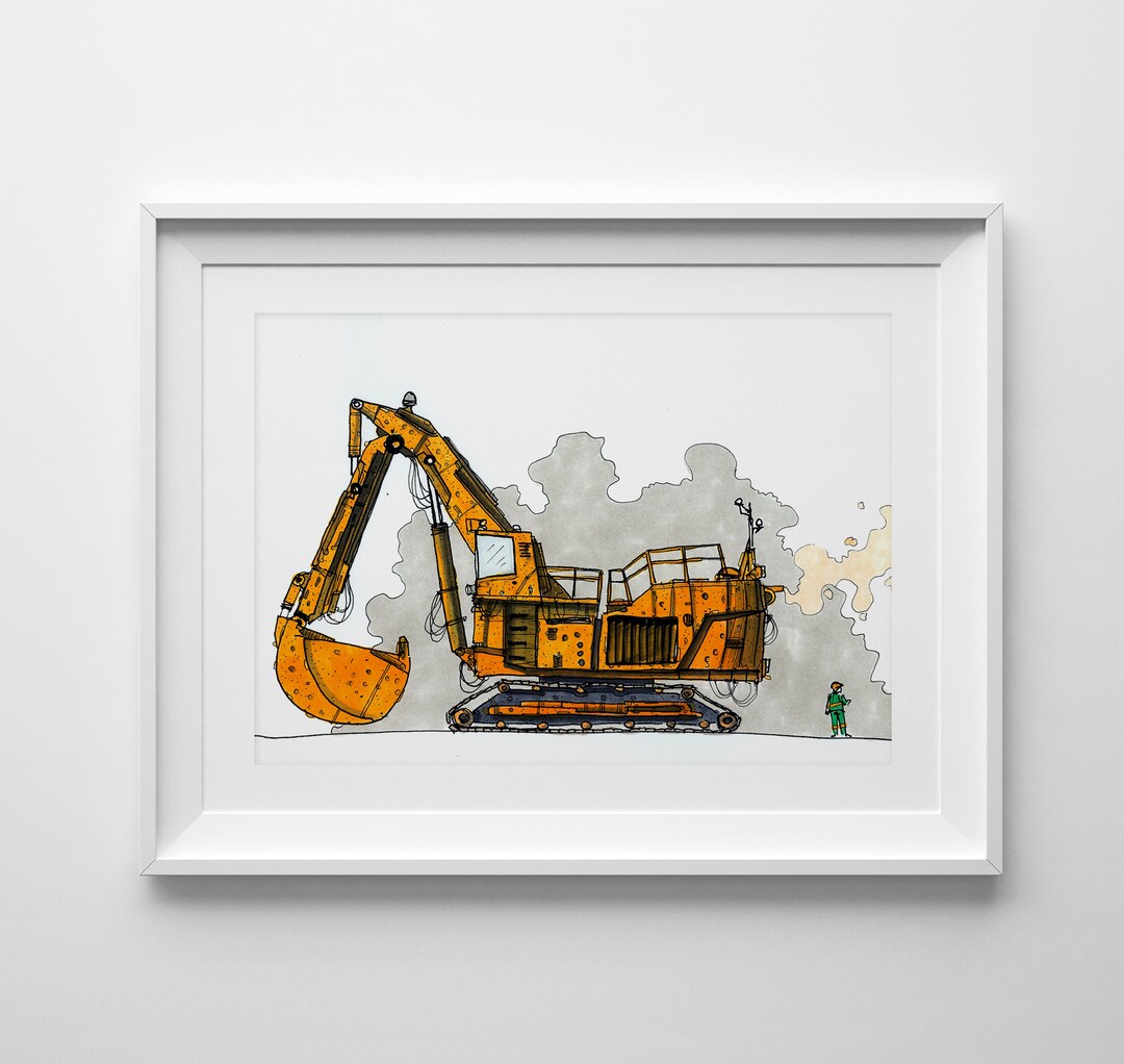 Excavator Poster: Steampunk Construction Print, Kids Room Decor - Etsy