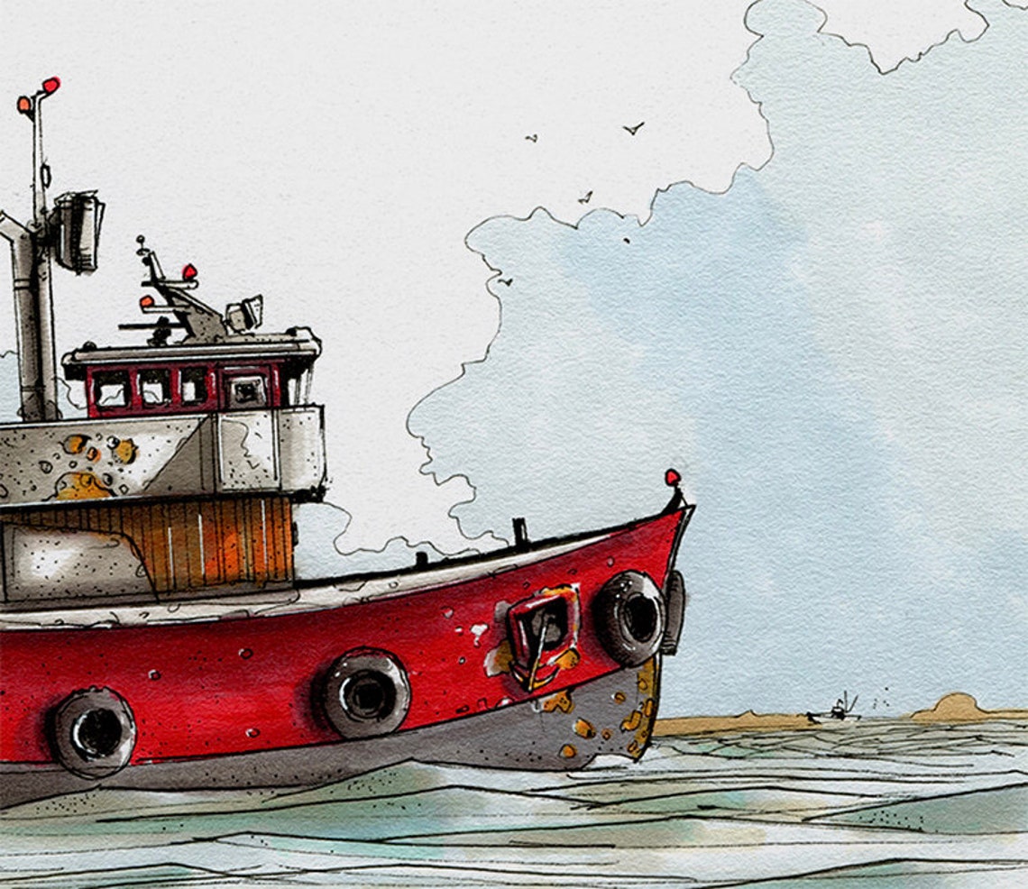 Fishing Boat Print Ships Poster Tugboat Boat Decor Wall - Etsy