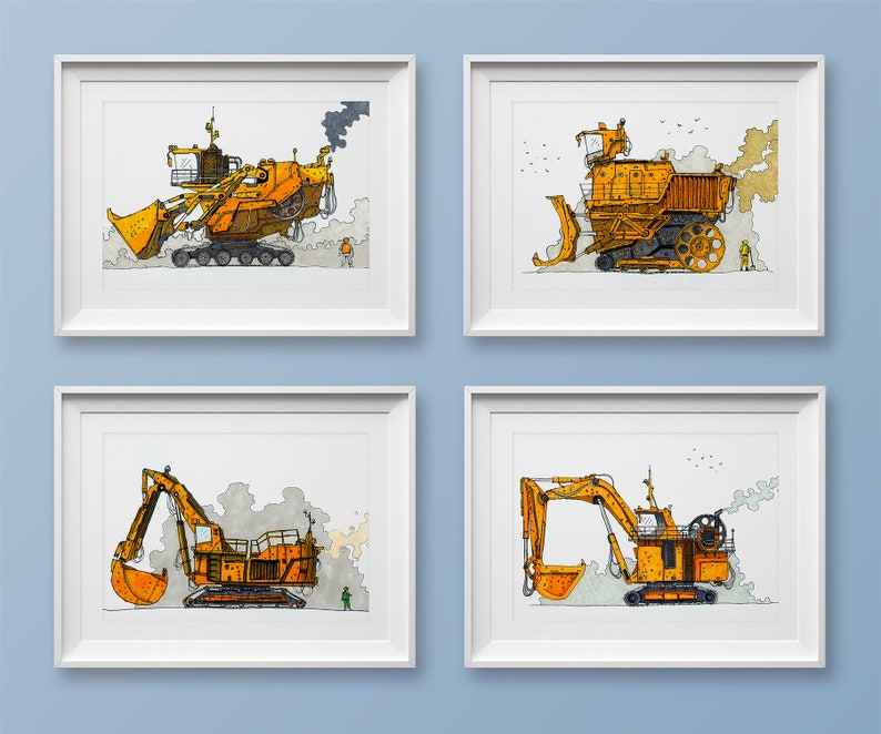 Excavator Kids print Poster For Boy Construction Poster | Etsy