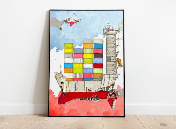 Ship Print Ships Posters Container Classic Blue Nursery | Etsy