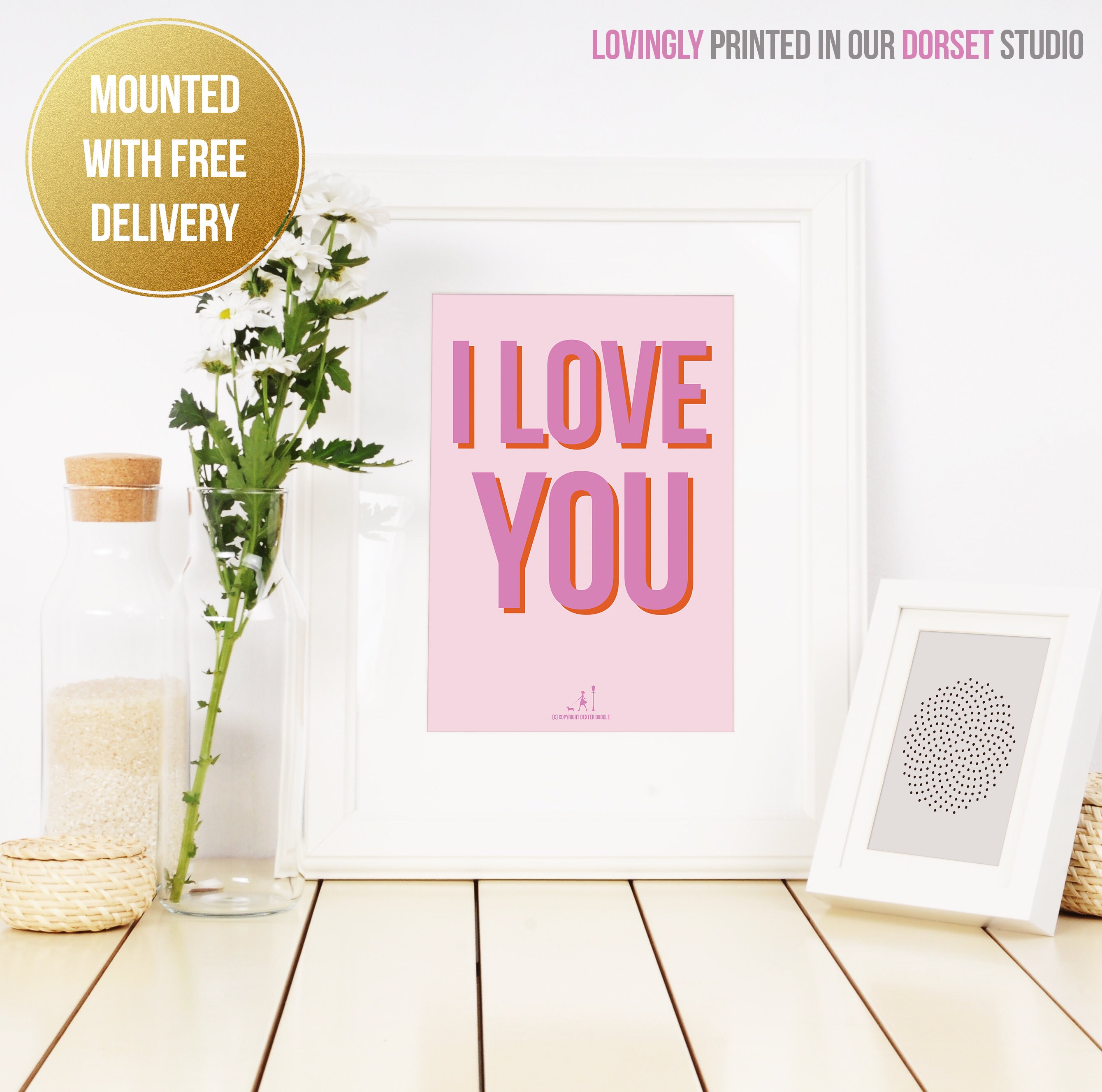 I LOVE YOU Mounted Art Print Typography Print Wall Art - Etsy UK