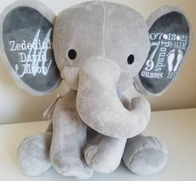 Embroidered Birth Announcement Elephant Personalized - Etsy