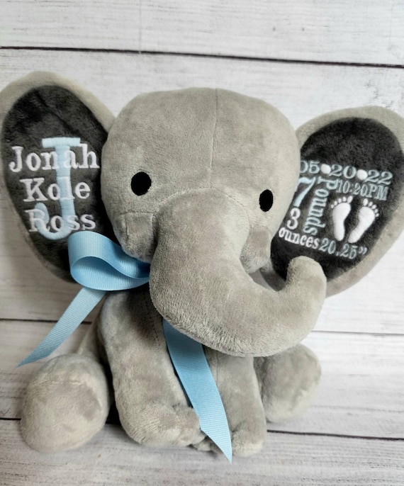 Embroidered Birth Announcement Elephant Personalized - Etsy
