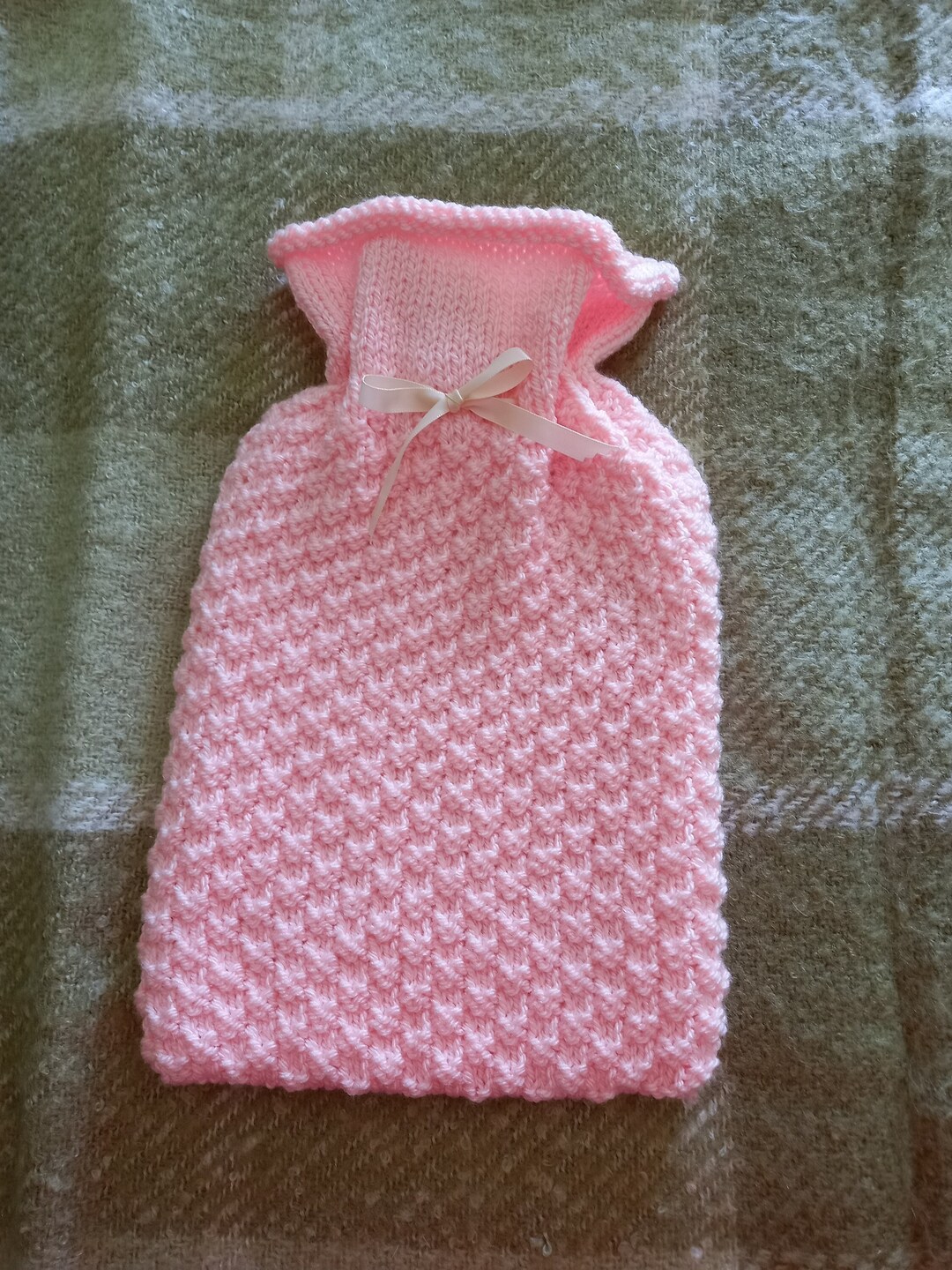 Hot Water Bottle Cover Hand Knitted in Baby Pink Acrylic Yarn With ...