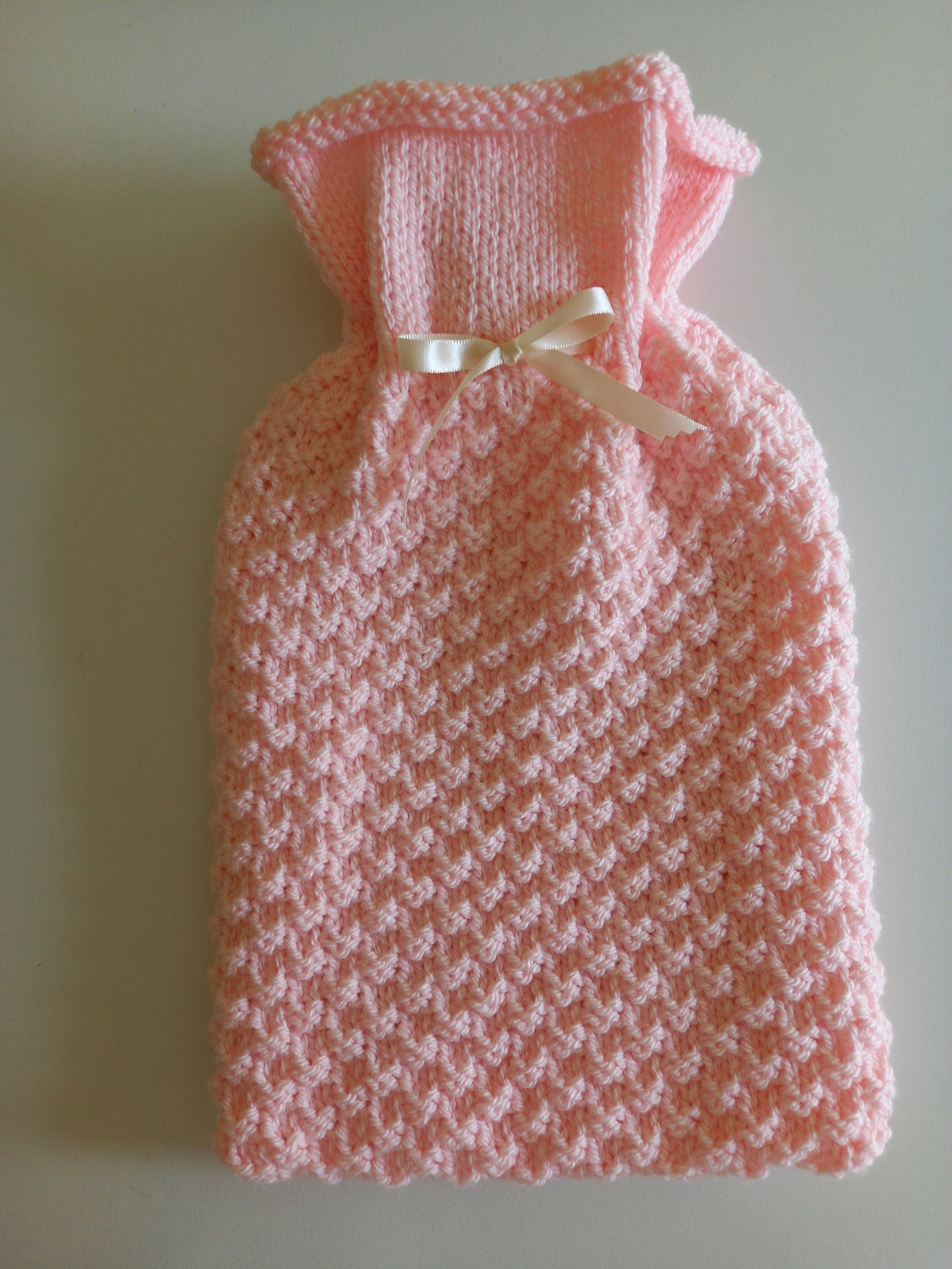 Hot Water Bottle Cover Hand Knitted in Baby Pink Acrylic Yarn With ...