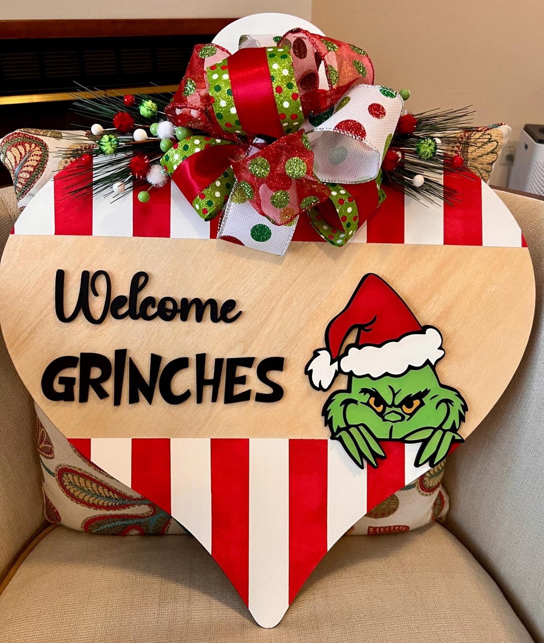 Welcome Grinches Door Hanger/ Green Guy Porch Sign/ Customizable Wooden ...