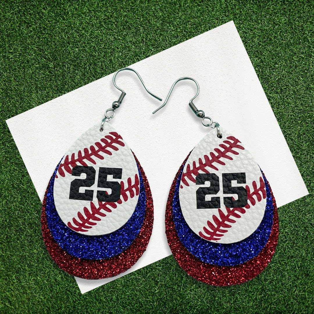 Baseball Earrings Faux Leather Customizable Team Colors | Etsy