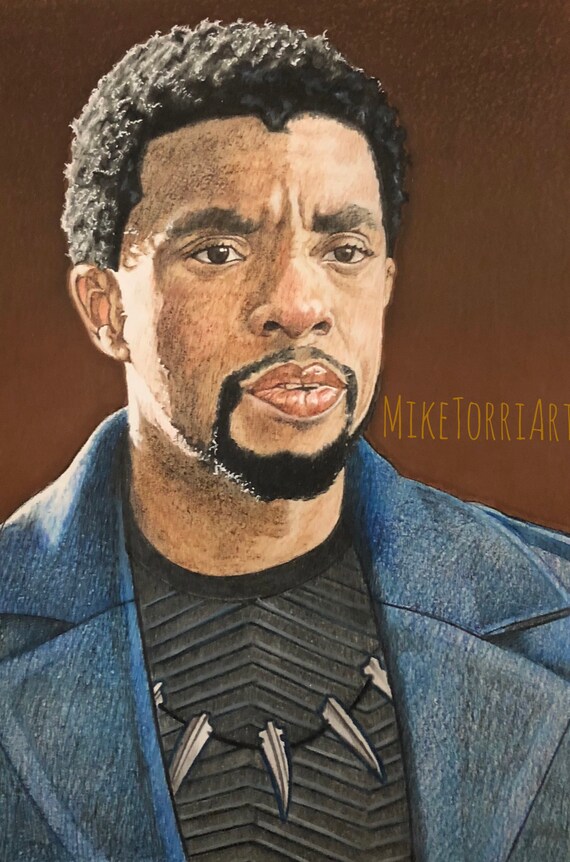 Black Panther Chadwick Boseman Color Pencil Drawing Print | Etsy