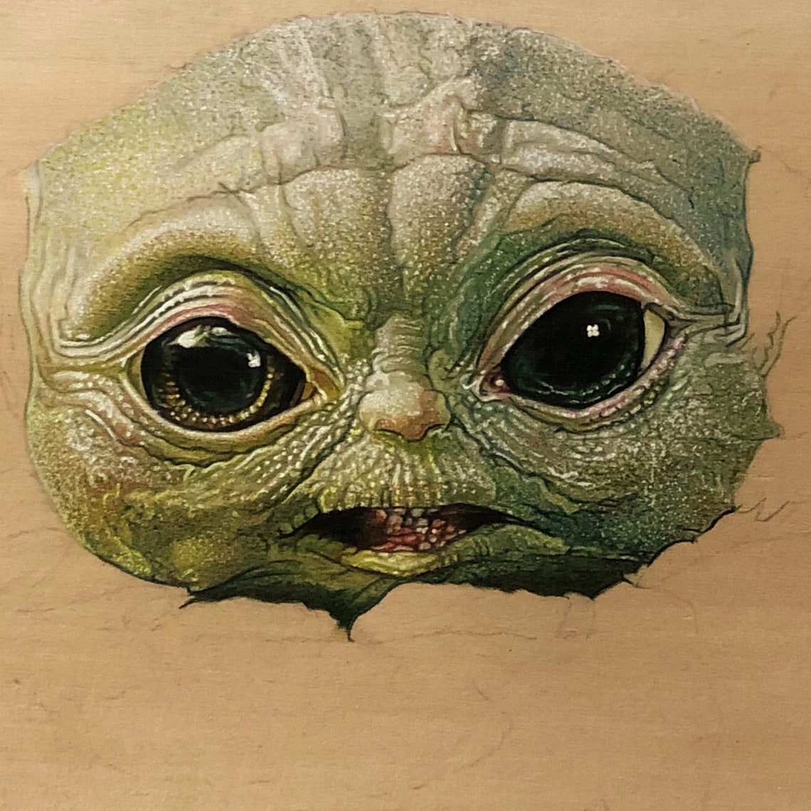 SOLD OUT!! GROGU - Color Pencil Drawing on Basswood, Original Art Piece ...