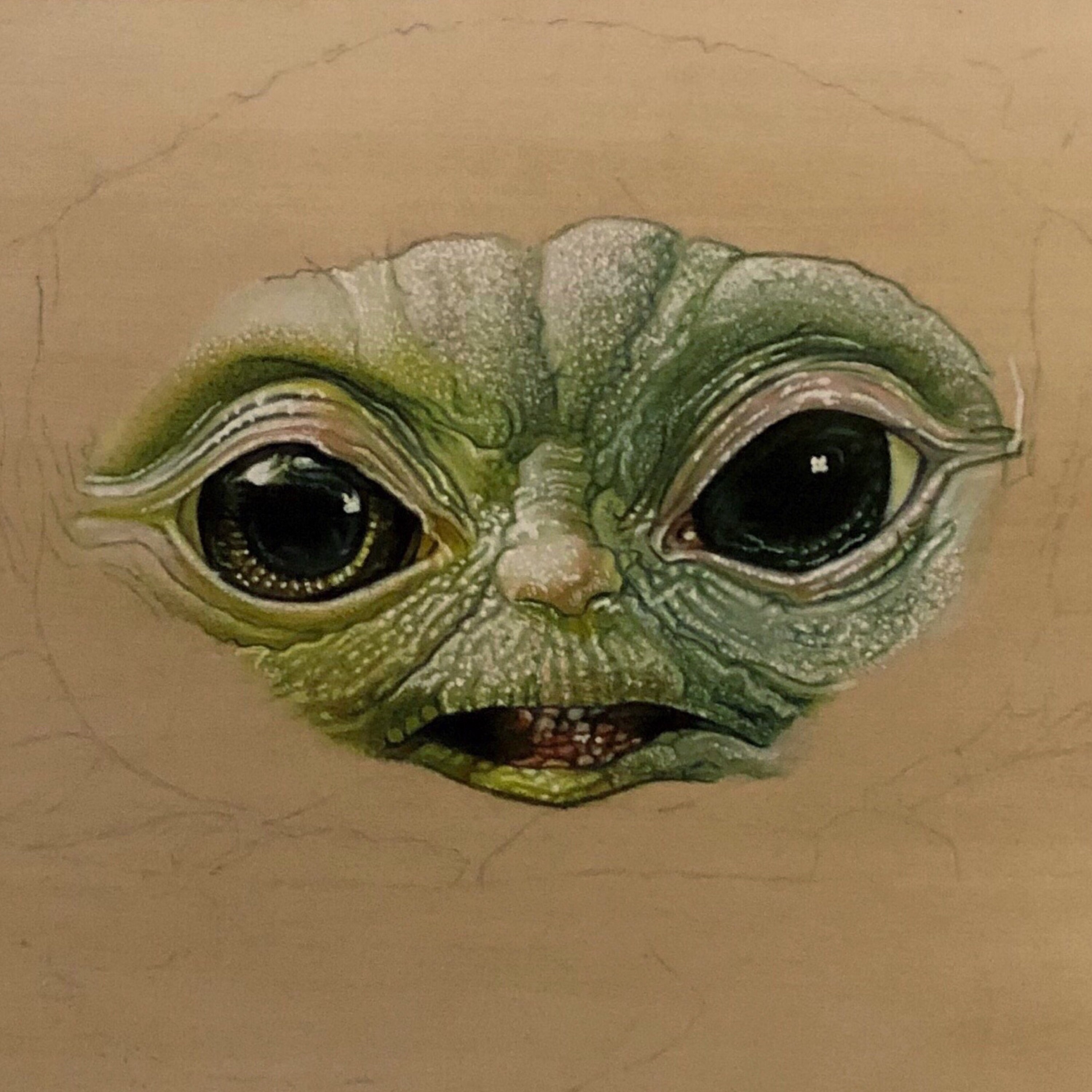 SOLD OUT!! GROGU - Color Pencil Drawing on Basswood, Original Art Piece ...