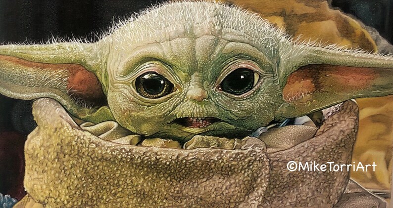 GROGU the Mandalorian Color Pencil Drawing Print - Etsy UK