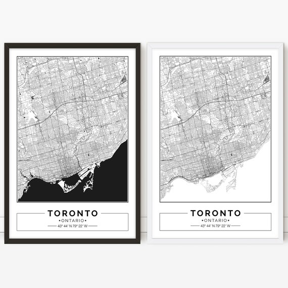 TORONTO City Map PRINTABLE Black and White Dark Map Wall Art Poster ...