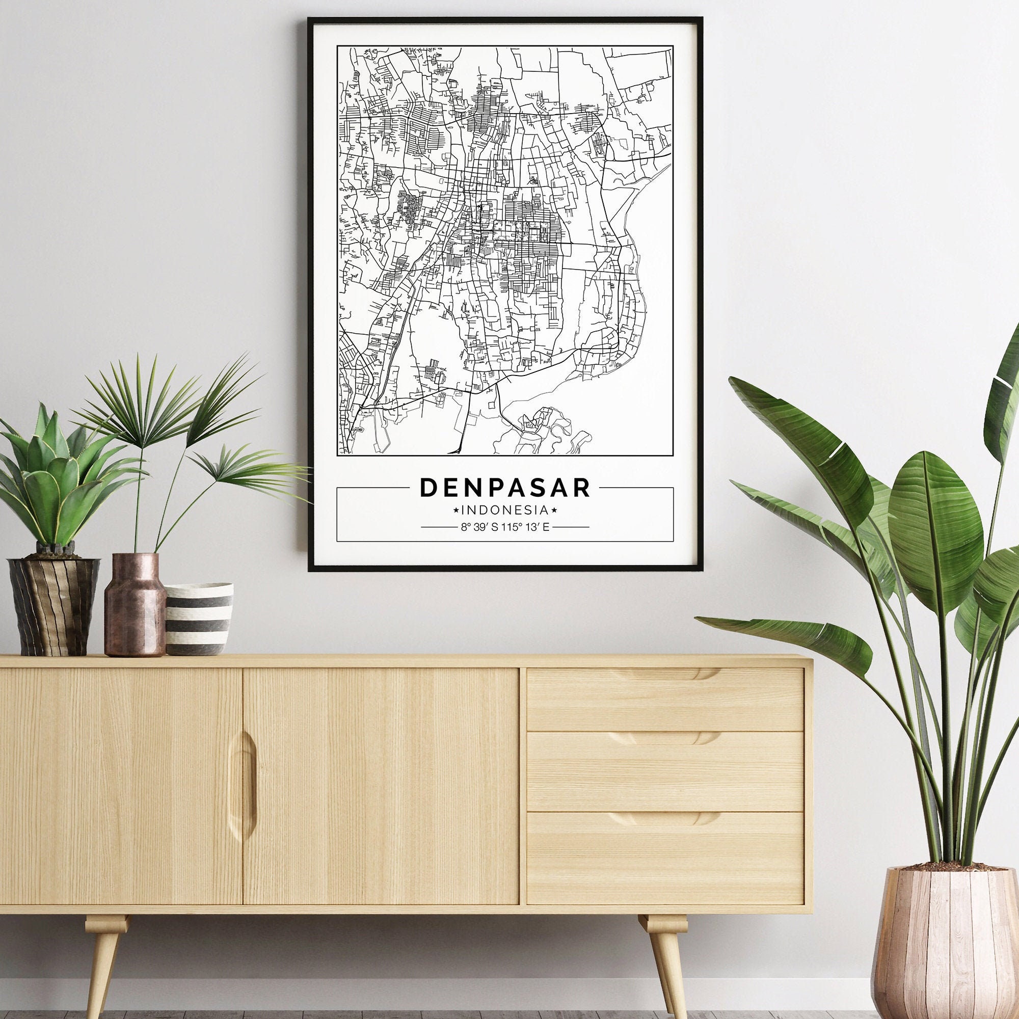 Denpasar Indonesia map Denpasar City map Denpasar Poster | Etsy