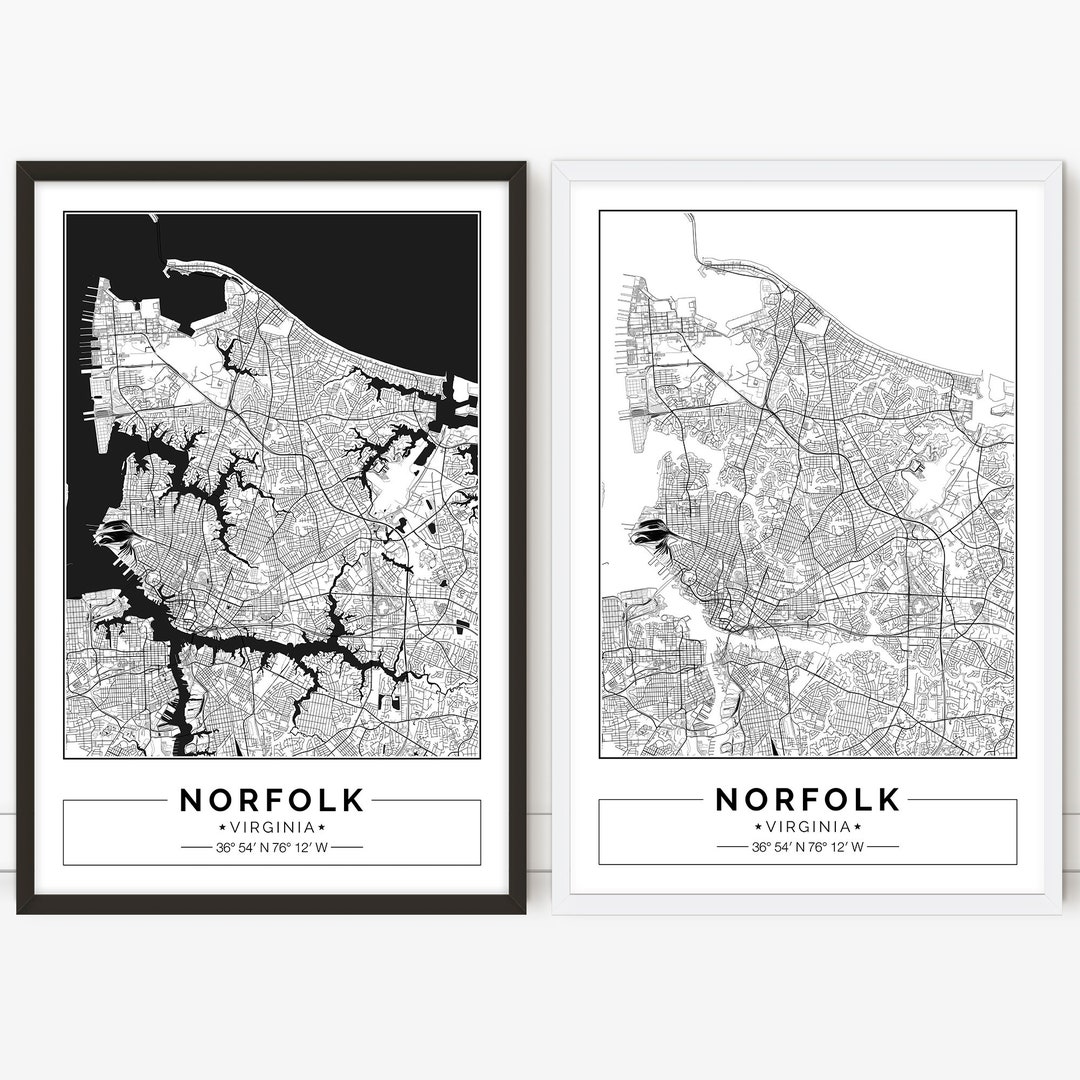 Norfolk Map Virginia City Map Digital Poster Printable - Etsy