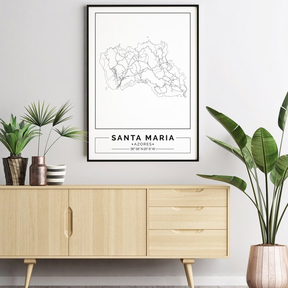 Wall Hangings Santa Maria Map Santa Maria Print Santa Maria Azores ...