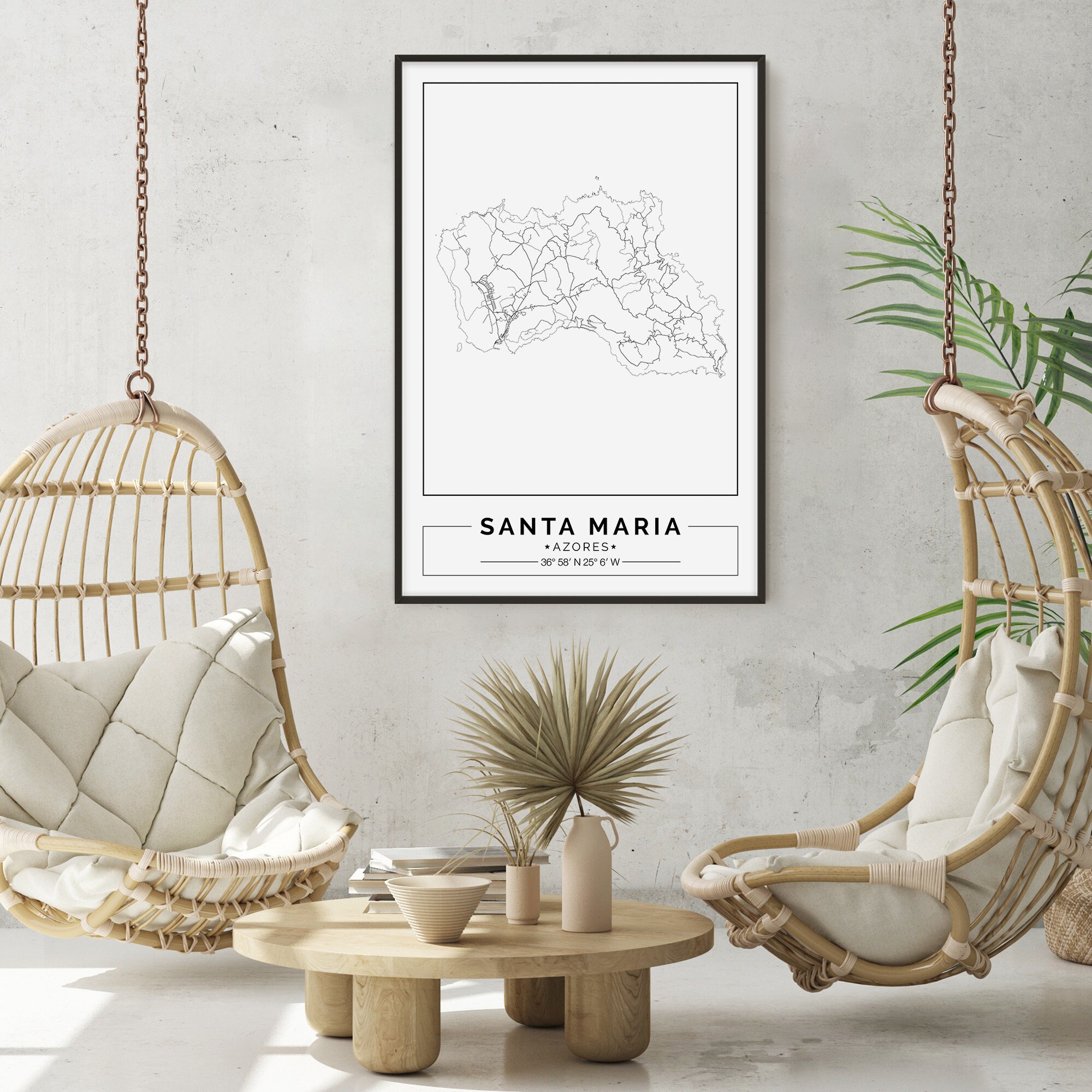 Wall Hangings Santa Maria Map Santa Maria Print Santa Maria Azores ...