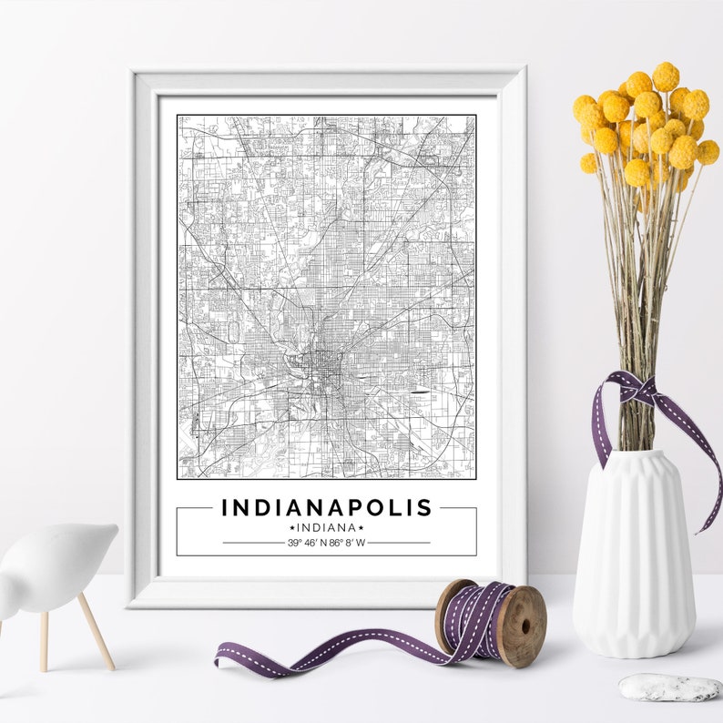 Indianapolis Map Indiana City Map Digital Poster - Etsy