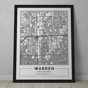 Warren Michigan City map Poster Printable Print Street | Etsy