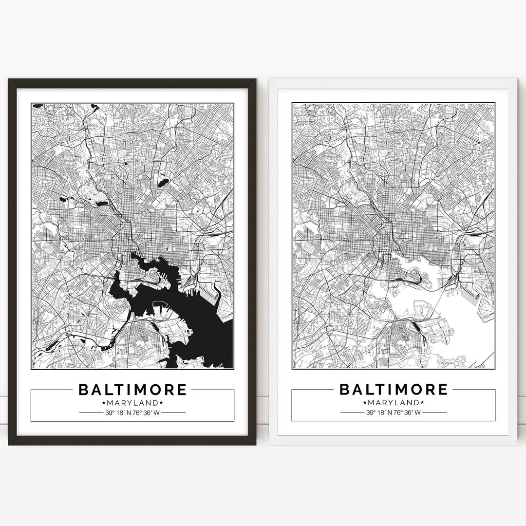 Baltimore Map Maryland City Map Digital Poster Printable - Etsy