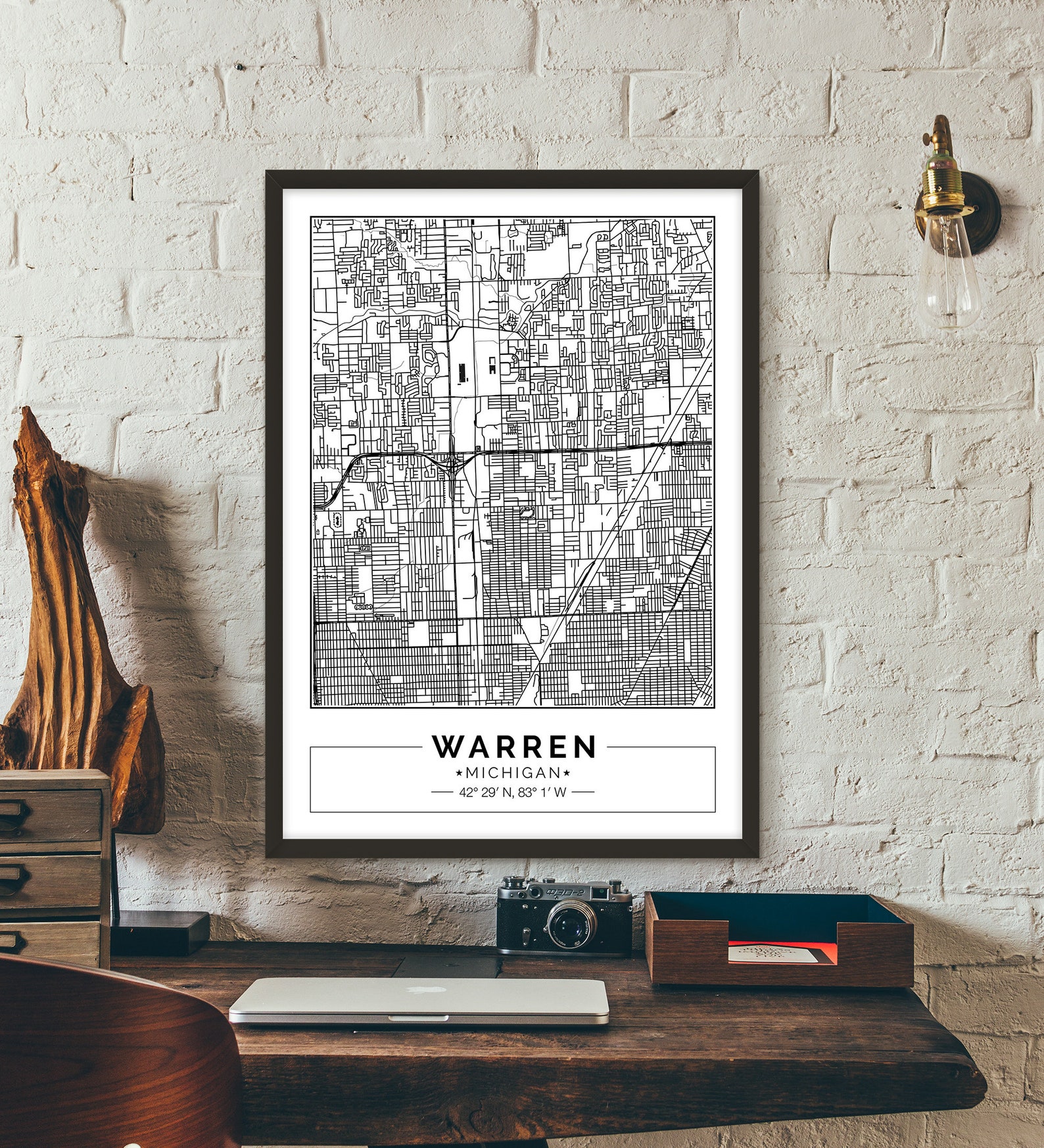 Warren Michigan City map Poster Printable Print Street | Etsy