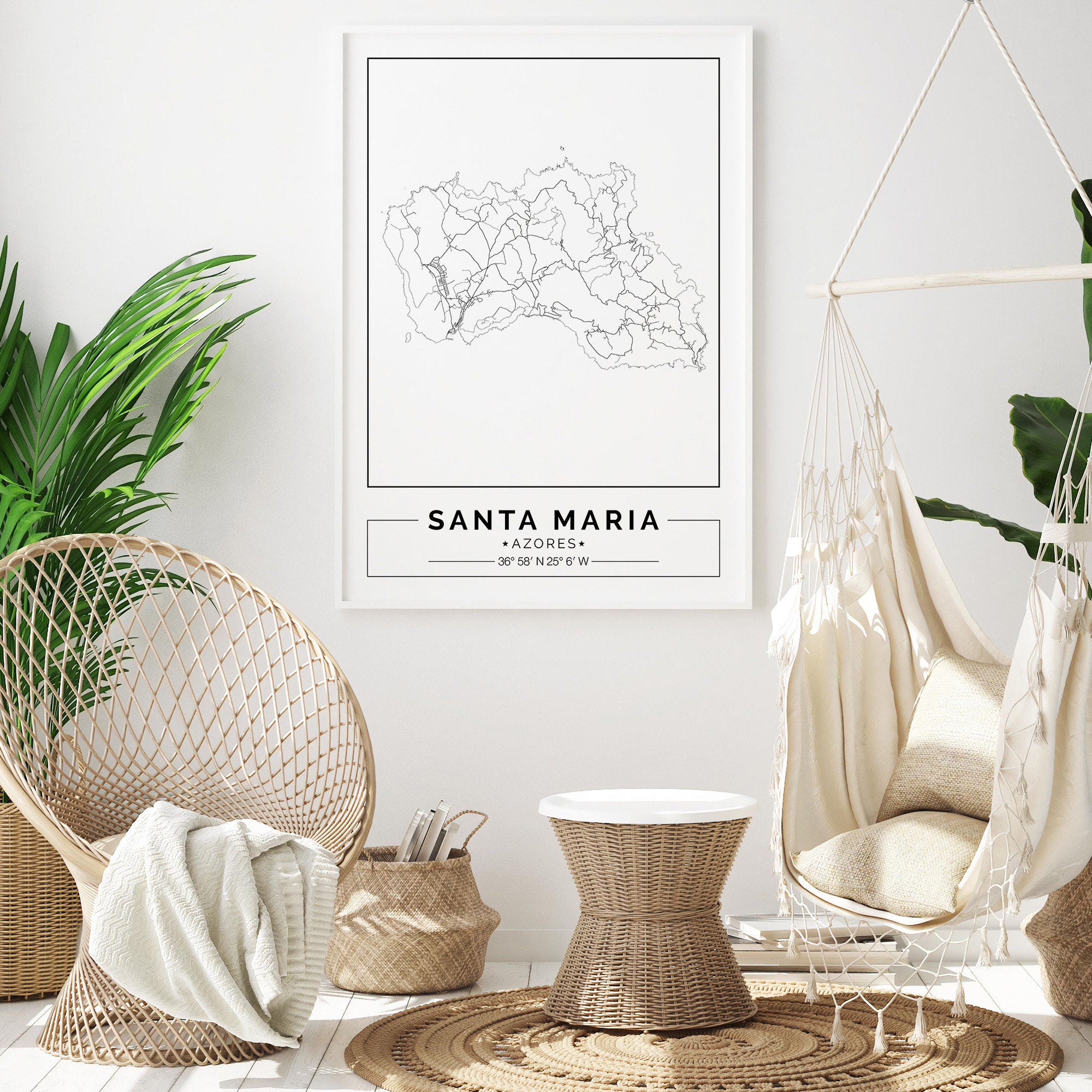 Wall Hangings Santa Maria Map Santa Maria Print Santa Maria Azores ...