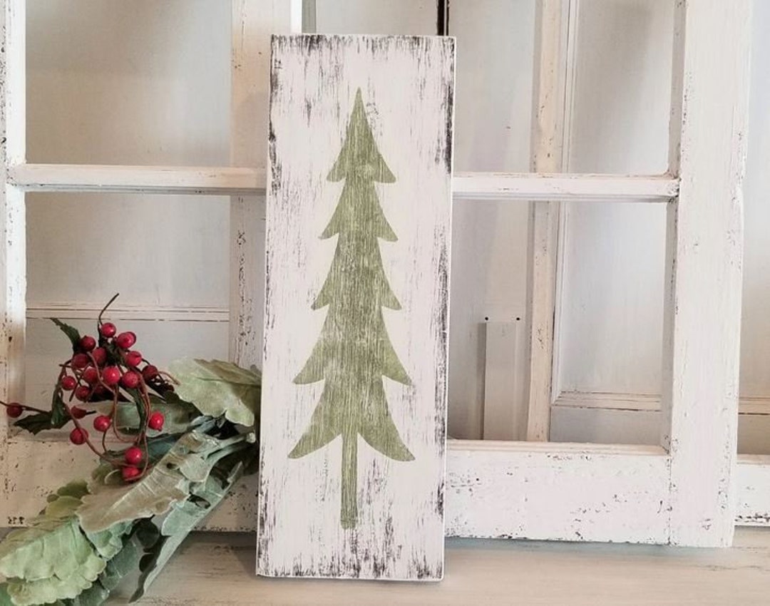 Rustic Farmhouse Christmas Tree Sign, Vintage Style Wood Sign ...